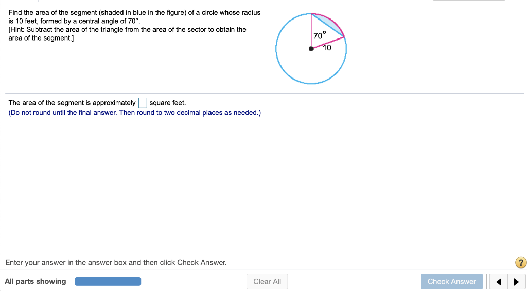 Solved Find the area of the segment (shaded in blue in the | Chegg.com
