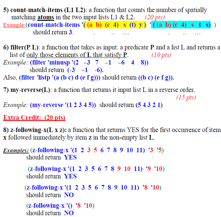 Write the following functions in GNU CLISP 2.49, | Chegg.com