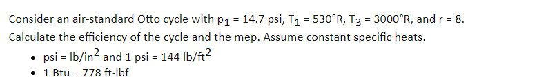 Solved Consider an air-standard Otto cycle with p₁ = 14.7 | Chegg.com