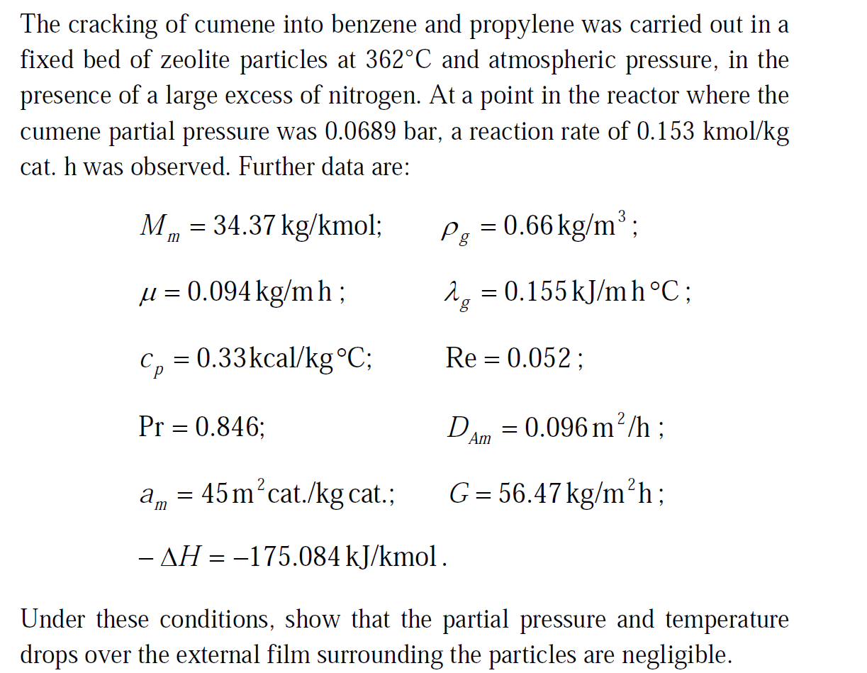 Solved The cracking of cumene into benzene and propylene was | Chegg.com