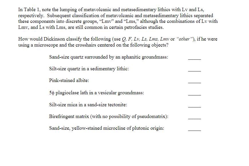 In Table 1, note the lumping of metavolcanic and | Chegg.com
