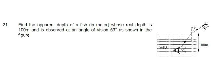 Solved 21. Find the apparent depth of a fish (in meter) | Chegg.com