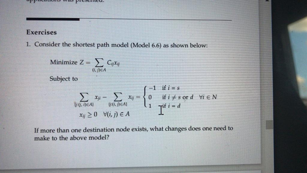 Solved Exercises 1. Consider the shortest path model (Model | Chegg.com