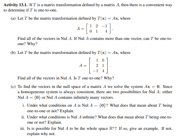 Solved 4 Activity 13.1. If T is a matrix transformation | Chegg.com