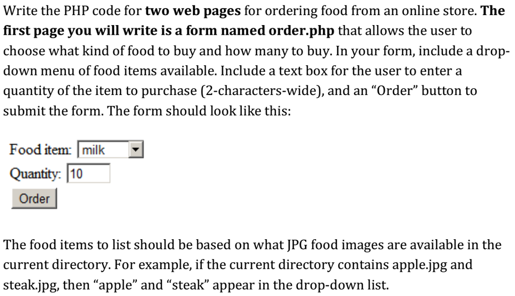Solved Write The Php Code For Two Web Pages For Ordering