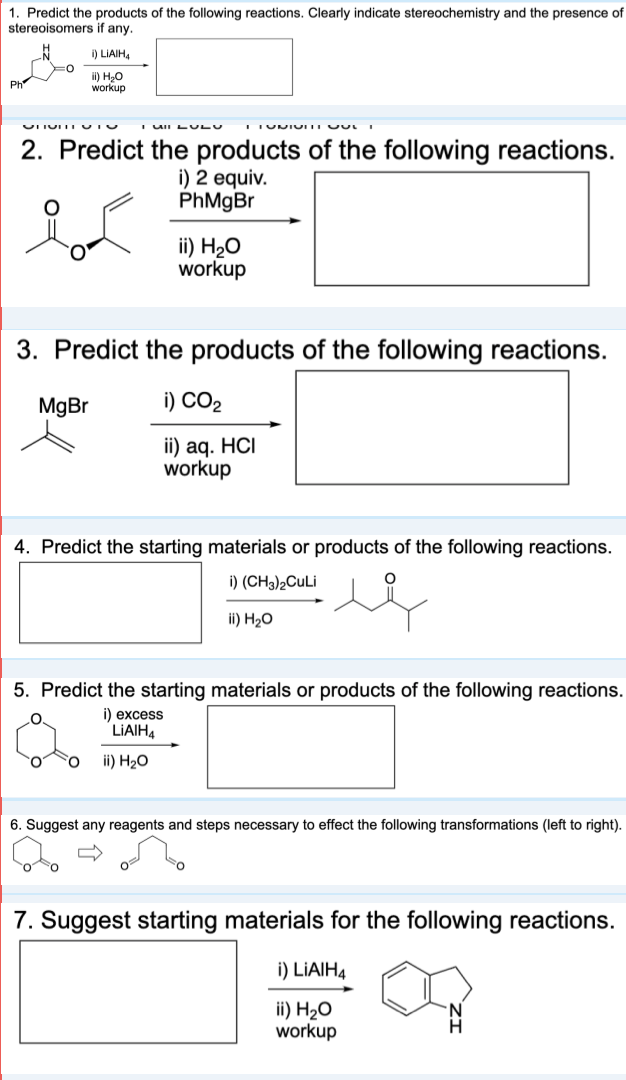 Solved 1. Predict the products of the following reactions. | Chegg.com