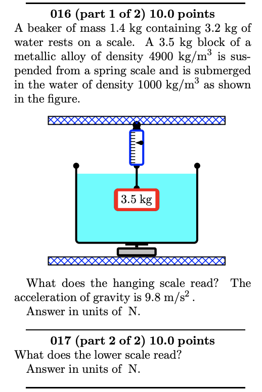 Solved 016 (part 1 of 2 ) 10.0 points A beaker of mass 1.4 | Chegg.com