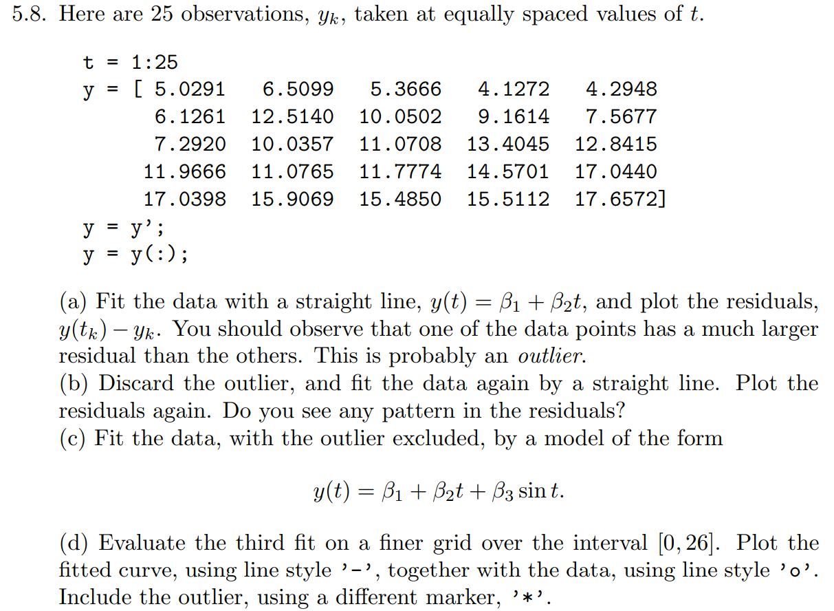 Solved 5.8. Here are 25 observations, yk, taken at equally | Chegg.com