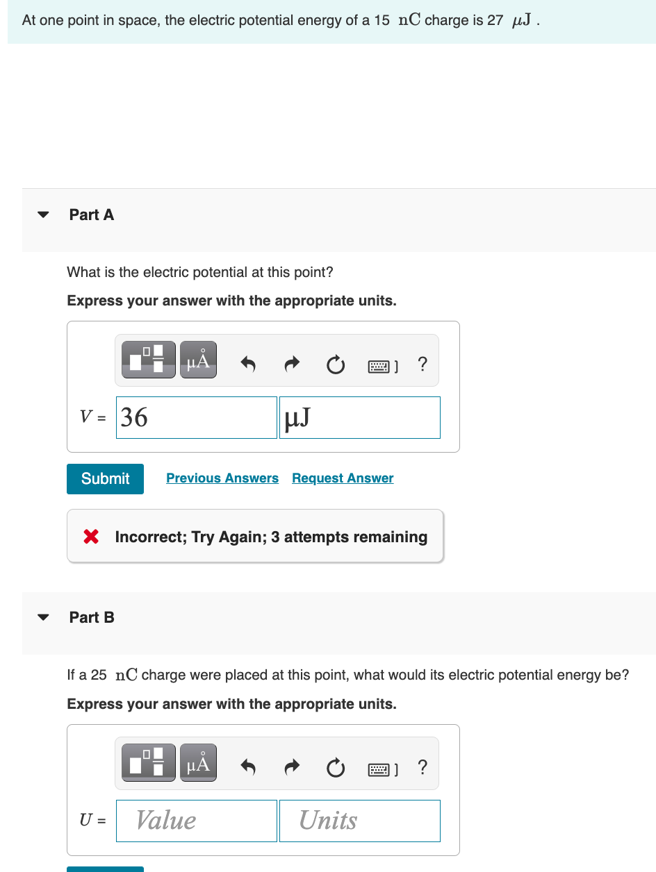 Solved At one point in space, the electric potential energy | Chegg.com