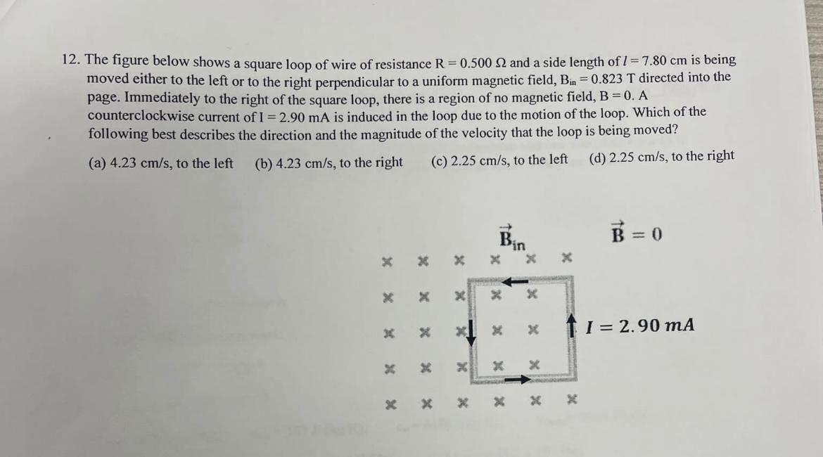 12. The figure below shows a square loop of wire of | Chegg.com