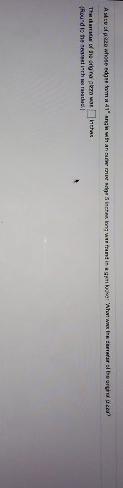 Solved A slice of pizza whose edges form a 41° angle with an | Chegg.com