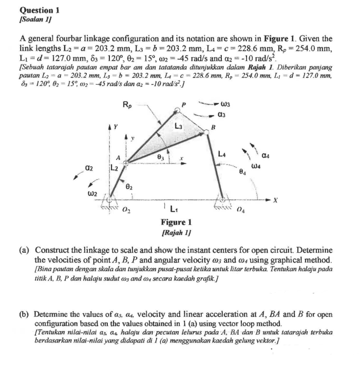Solved Question 1[Soalan 1]A general fourbar linkage | Chegg.com