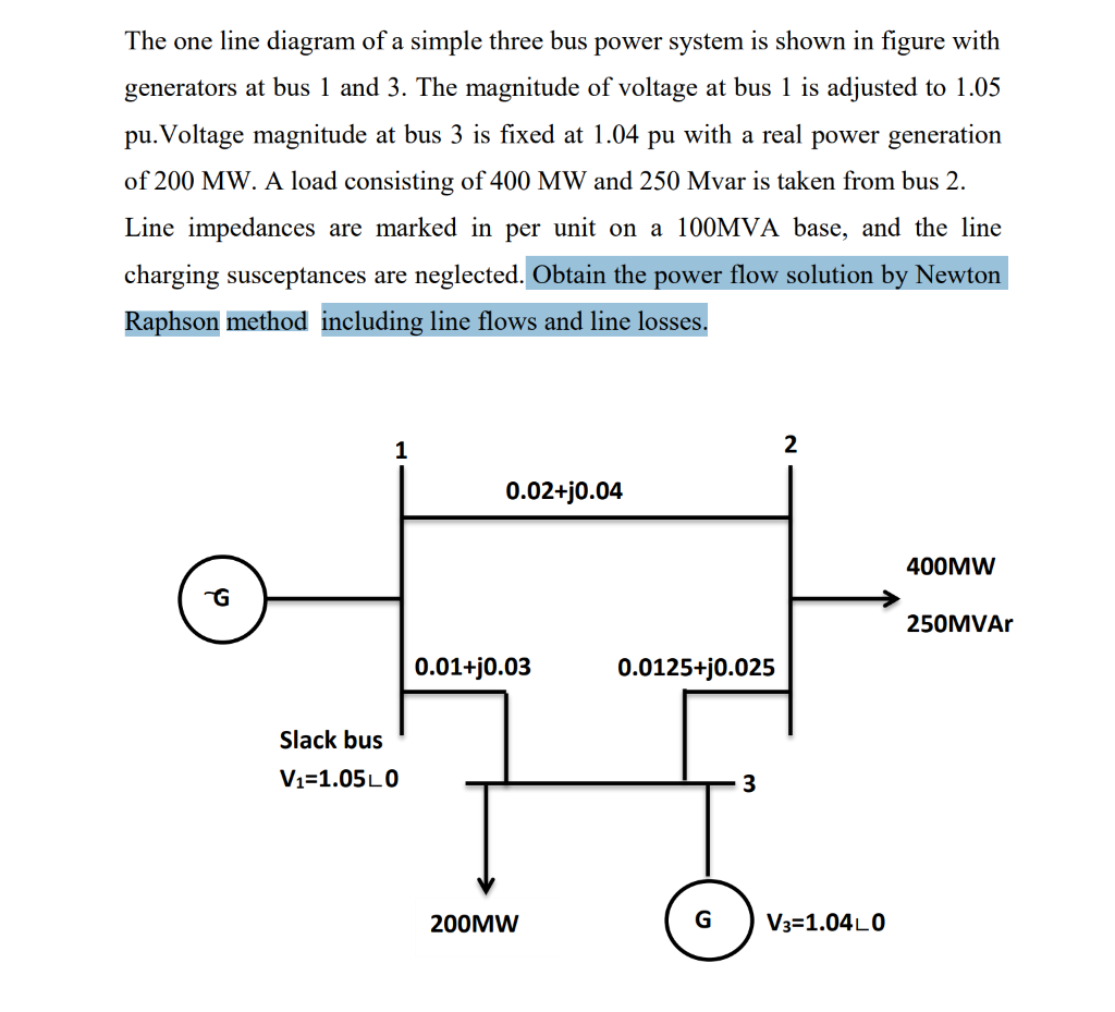 The one line diagram of a simple three bus power | Chegg.com