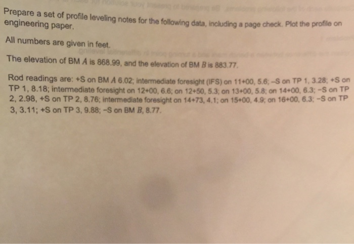 Solved Prepare a set of profile leveling notes for the | Chegg.com