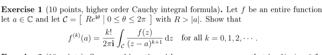 Solved Exercise 1 (10 points, higher order Cauchy integral | Chegg.com