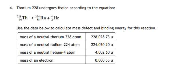Solved 228 Th → 224 88 90 4. Thorium-228 undergoes fission | Chegg.com