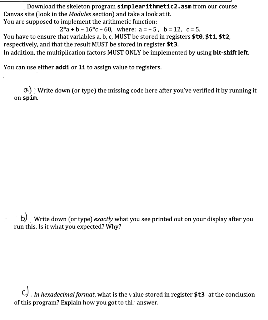 Solved Download the skeleton program simplearithmetic2. asm | Chegg.com