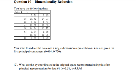 Solved Question 10 - Dimensionality Reduction You have the | Chegg.com