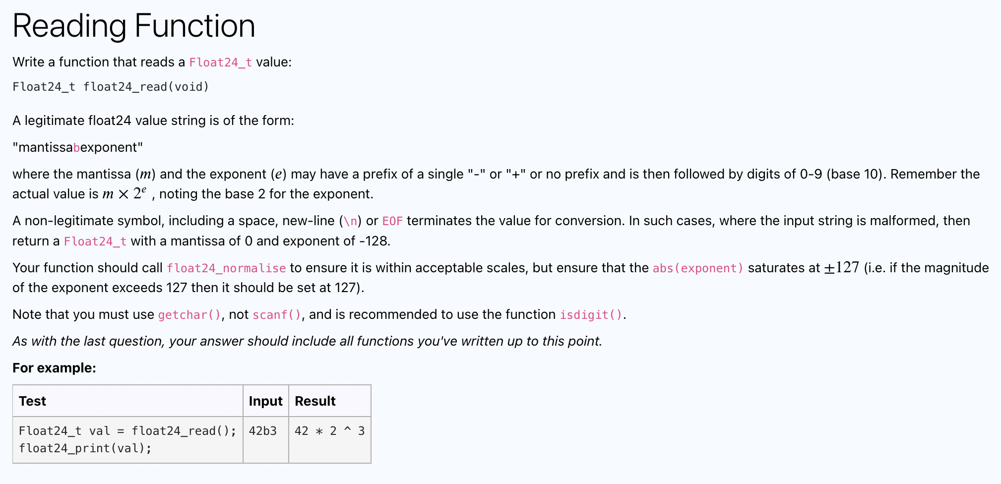 // My normalise function Float24_t | Chegg.com