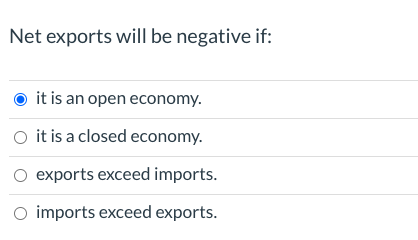 Solved Net exports will be negative if: it is an open | Chegg.com