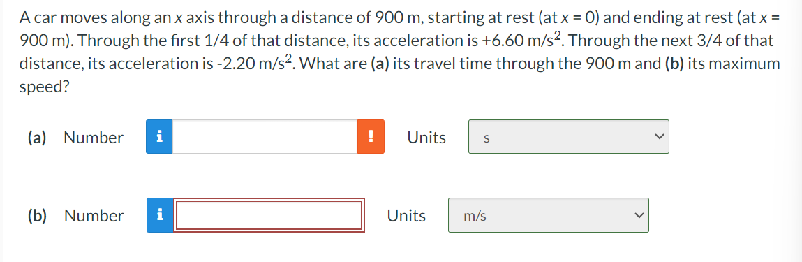Solved A car moves along an x axis through a distance of 900 | Chegg.com