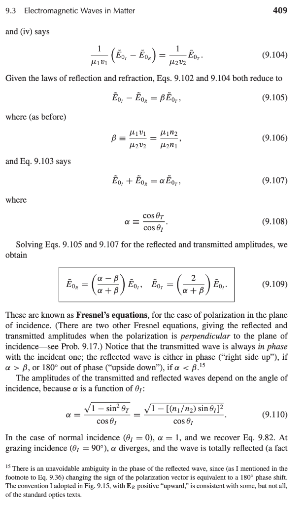 Solved 2. s-Polarized light. In lecture (and in Griffiths | Chegg.com