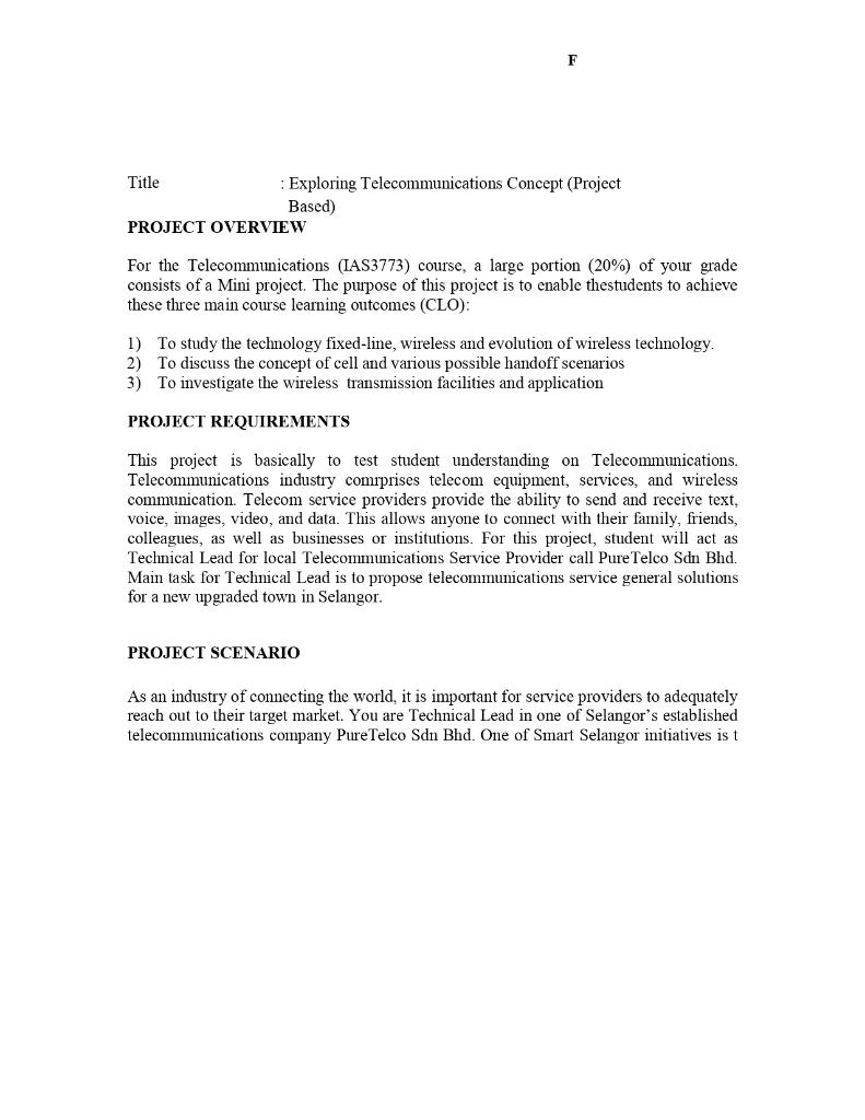 Based) PROJECT OVERVIEW For the Telecommunications | Chegg.com