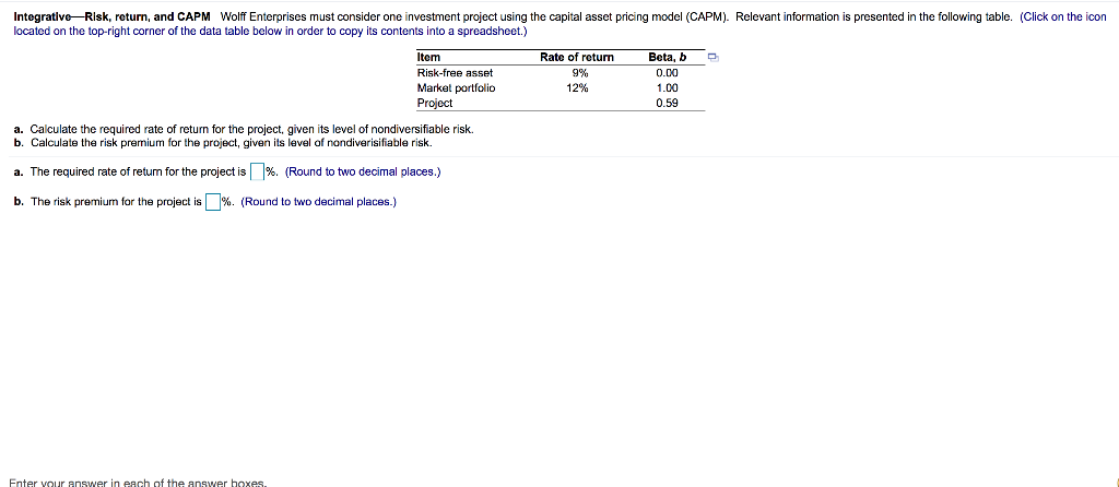 Solved Integrative Risk, return, and CAPM Wolff Enterprises | Chegg.com