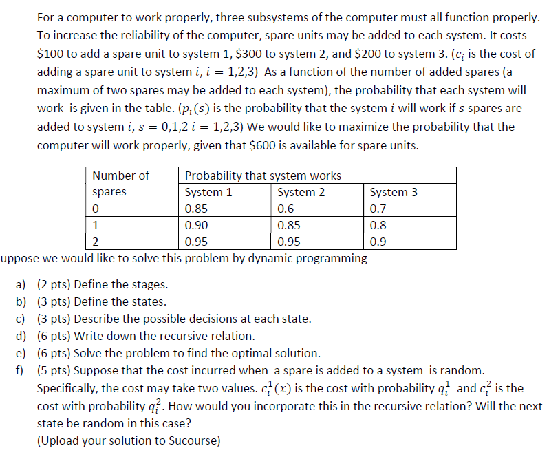 Solved For a computer to work properly, three subsystems of | Chegg.com