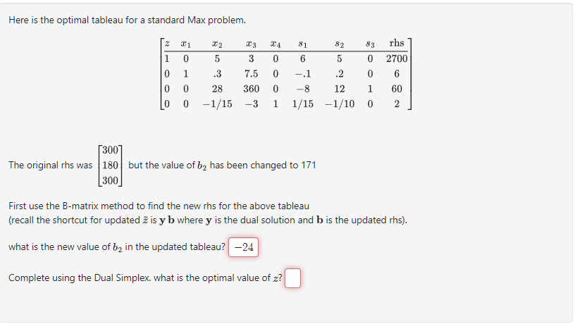 Solved Here is the optimal tableau for a standard Max | Chegg.com