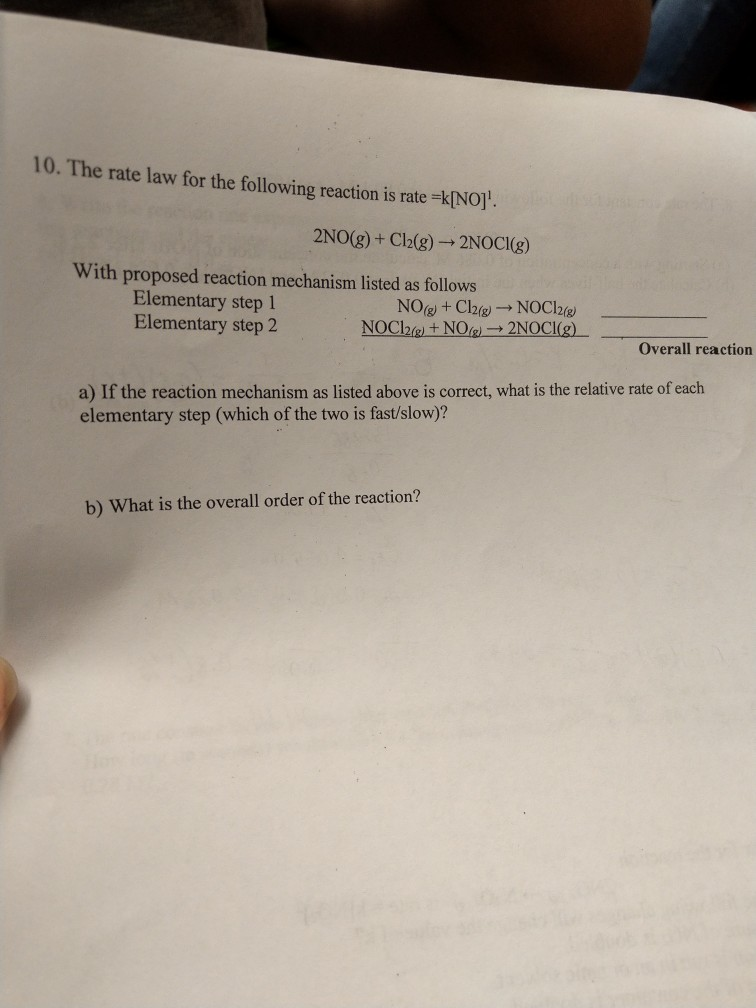 Solved 10. The rate law for the following reaction is rate | Chegg.com