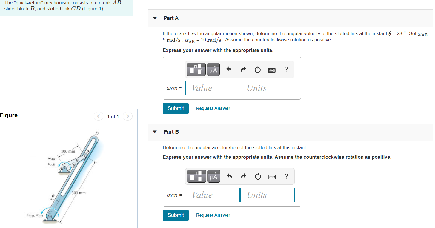 Solved The "quick-return" mechanism consists of a crank AB, | Chegg.com