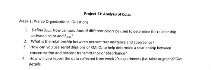 Solved Project 13: Analysis of Colas Week 1: Prelab | Chegg.com