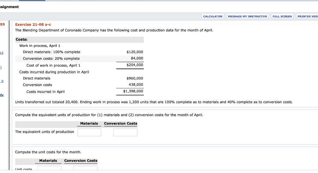 Solved signment CALCULATOR MESSAGE MY INSTRUCTOR FULL SCREEN | Chegg.com
