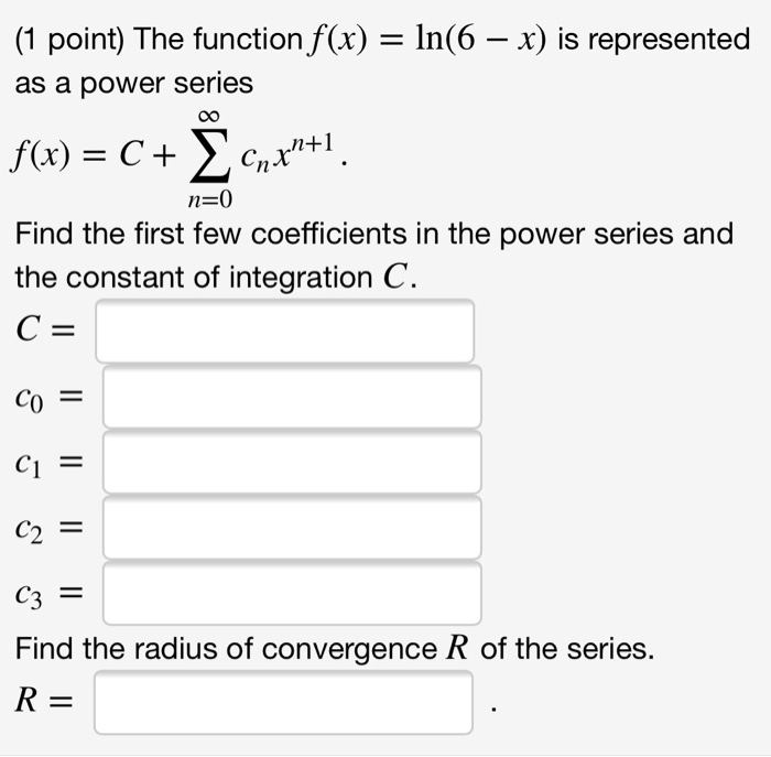 Solved (1 point) The functionf(x)-In(6 - x) is represented | Chegg.com