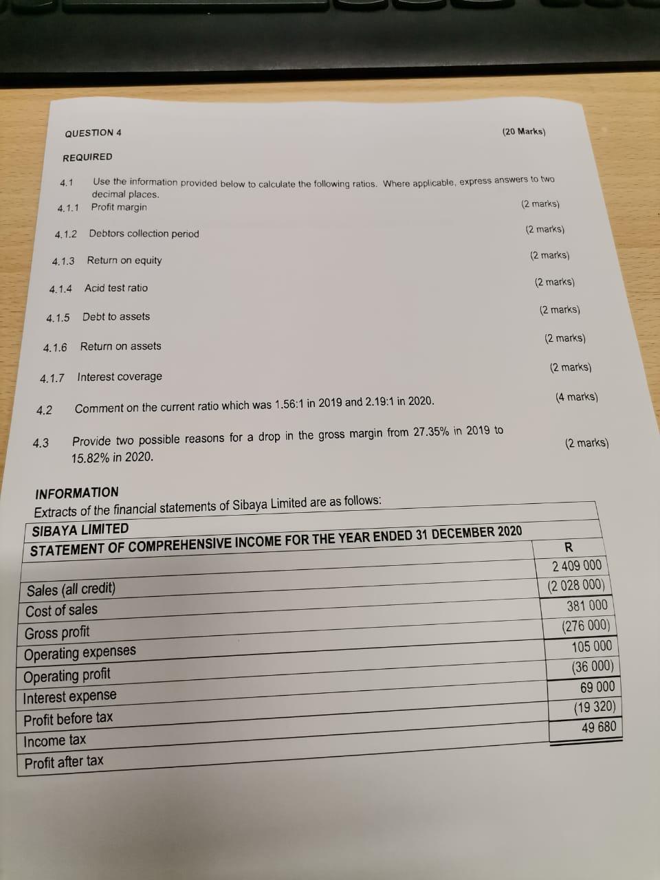 Solved QUESTION 4 (20 Marks) REQUIRED 4.1 Use the | Chegg.com