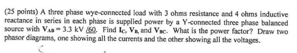 Solved (25 points) A three phase wye-connected load with 3 | Chegg.com