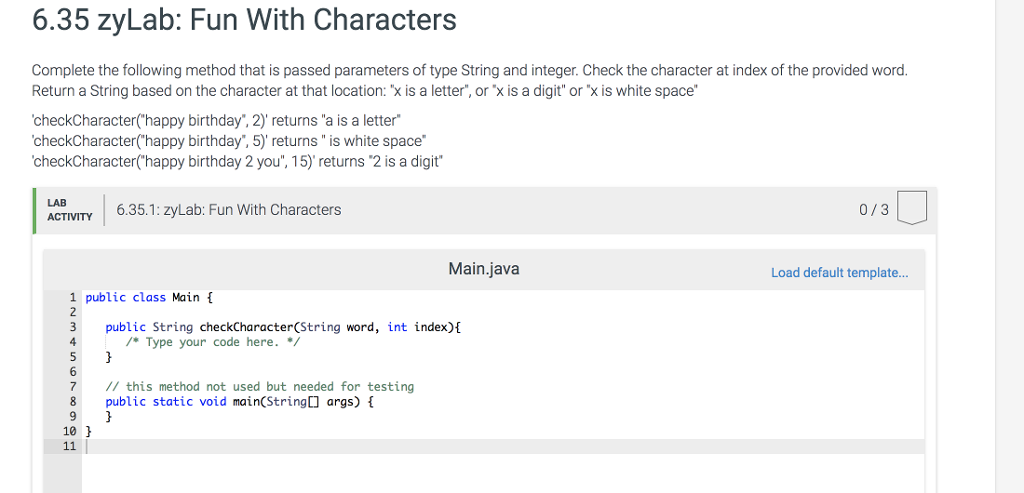 Solved 6.35 zyLab: Fun With Characters Complete the | Chegg.com