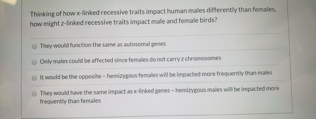 Solved Thinking of how x-linked recessive traits impact | Chegg.com