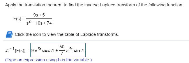 Solved Apply the translation theorem to find the inverse | Chegg.com