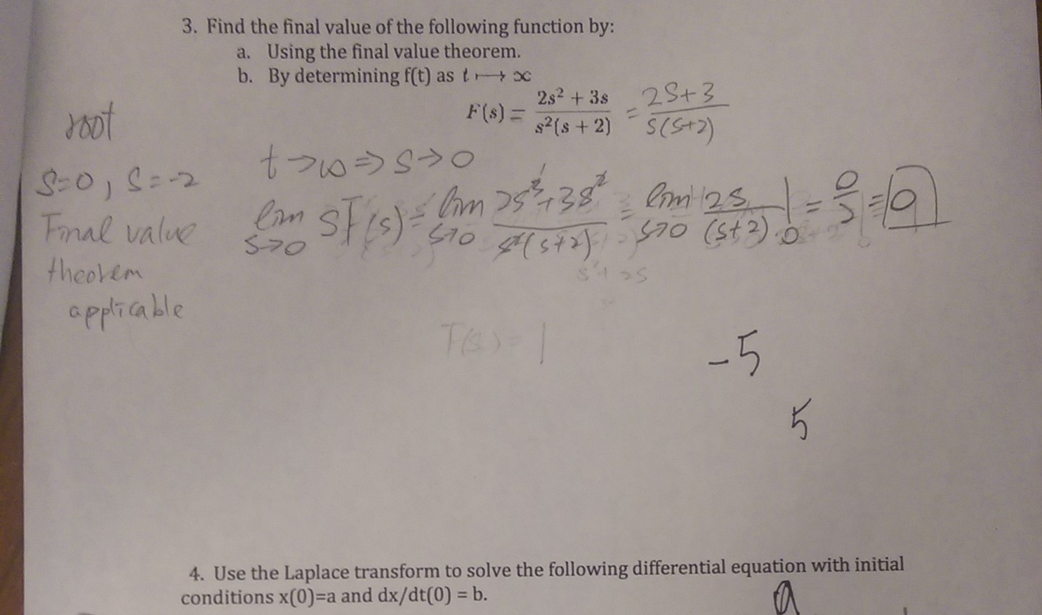 Solved 3. Find the final value of the following function by: | Chegg.com