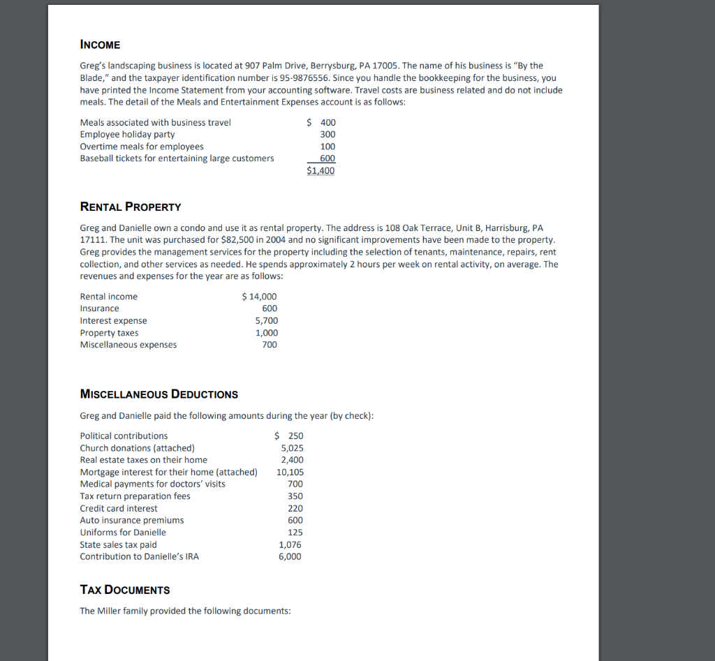 Tax Return Project ACCTG 310 In this scenario, you | Chegg.com