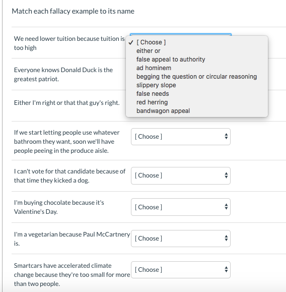 Solved Match each fallacy example to its name We need lower | Chegg.com