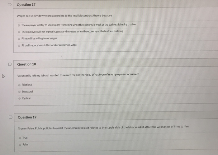 Solved Question 17 Wages are sticky downward according to | Chegg.com