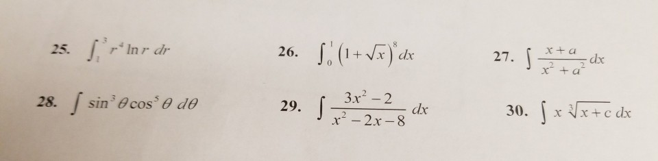 Solved 25. using integration by parts 26. using u sub 27. | Chegg.com