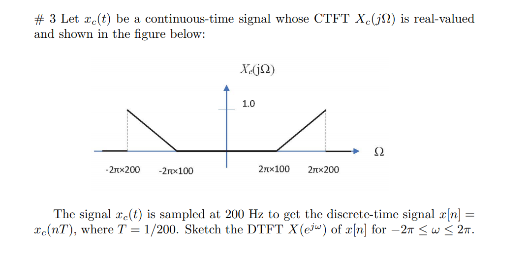 Solved # 3 Let xc(t) be a continuous-time signal whose CTFT | Chegg.com