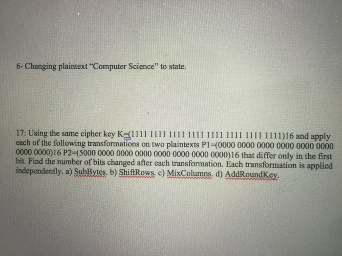 Solved Changing plaintext "Computer Science" to state. | Chegg.com