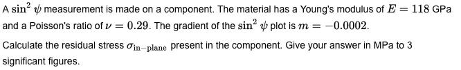 Solved A sin2ψ measurement is made on a component. The | Chegg.com