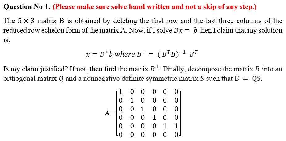 Question No 1: (Please make sure solve hand written | Chegg.com