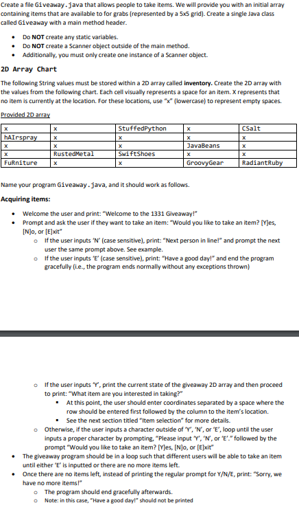 Solved Create a file Giveaway. Java that allows people to | Chegg.com